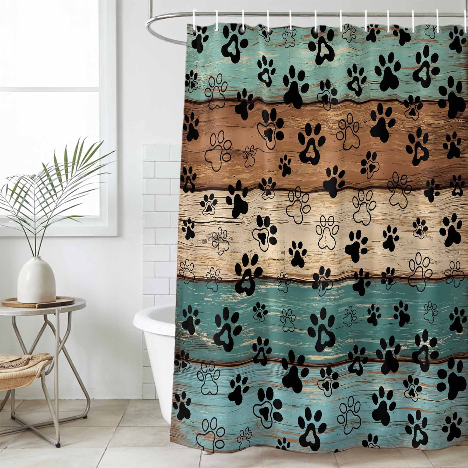 Black Dog Claws Waterproof Fabric Shower Curtain,Cat Pets Printed Teal ...