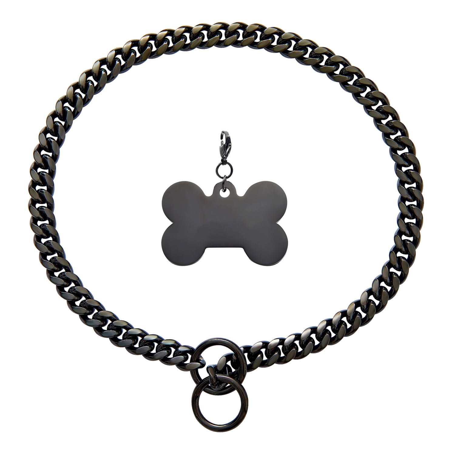 Black Dog Collar Slip On Stainless Steel Cuban Chain Metal For Small ...