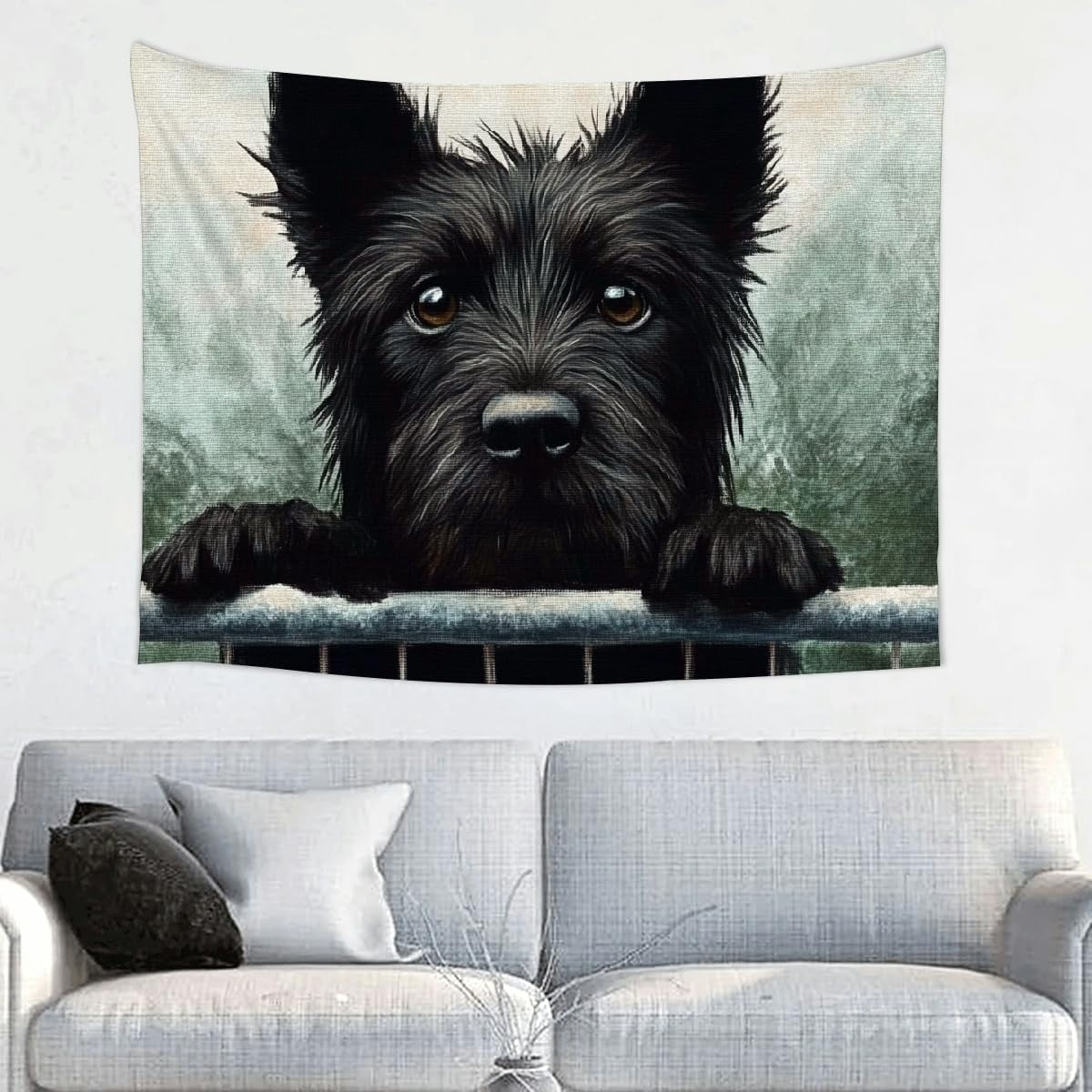 Black Dog Fence Tapestry Wall Hanging, 100% Polyester Decorative ...