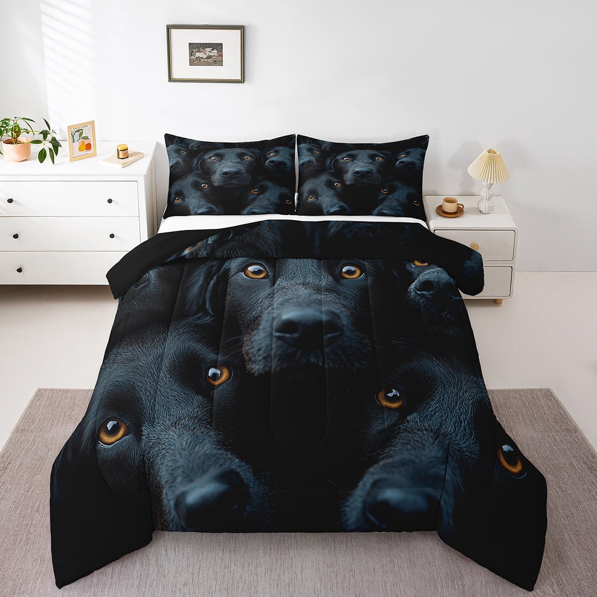 Black Dog Full Bedding Set Pet Doggy Comforter Dog Pug Printed ...
