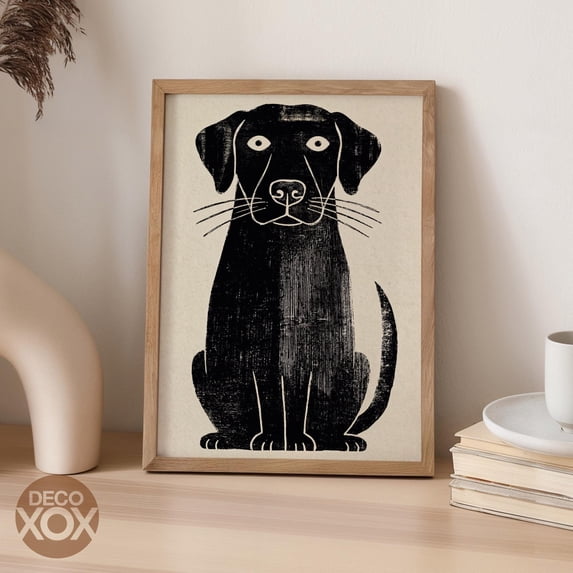 Black Dog Linocut Minimalist Animal Decorative Wall Art Poster , Poster ...