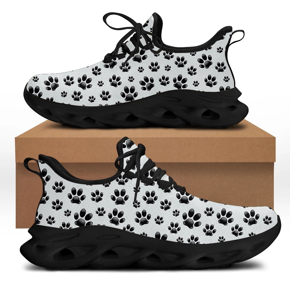 Black Dog Paw Footprint Pattern Women Flats Shoes Kintting Comfortable ...