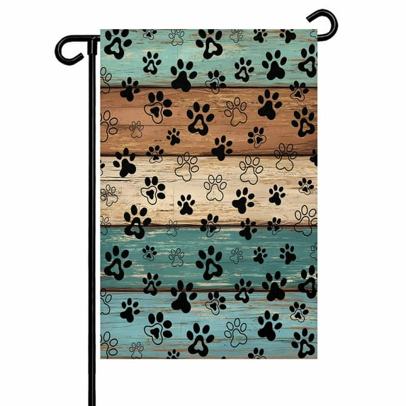 Black Dog Paw Print Garden Flags for Outside Rustic Turquise Brown ...
