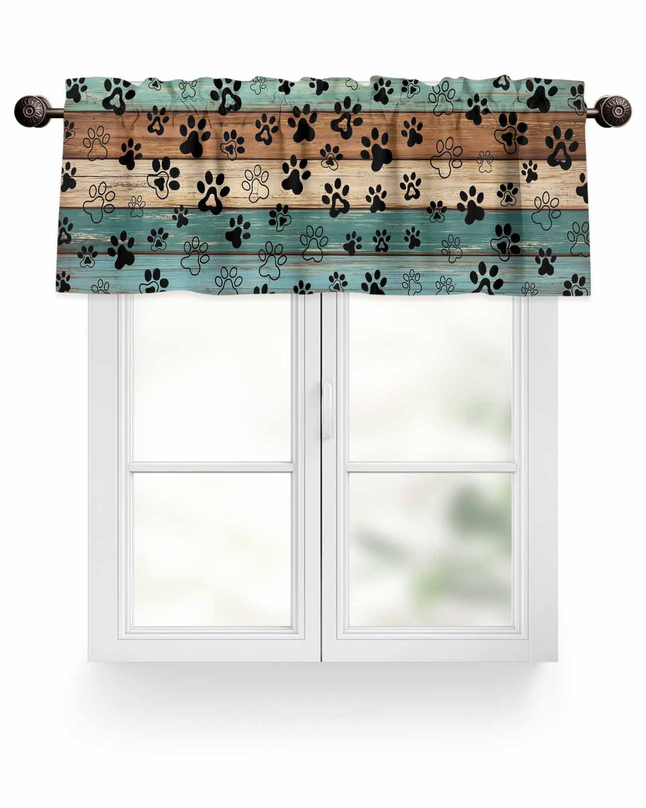 Black Dog Paw Print Kitchen Valances for Windows Rustic Turquise Brown ...