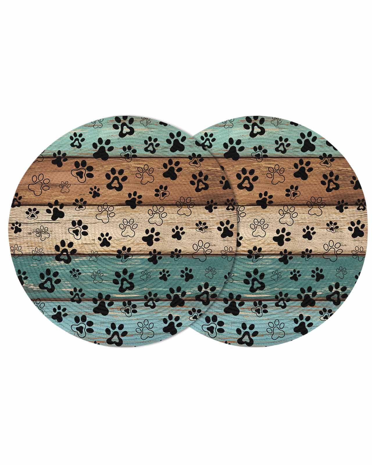 Black Dog Paw Print Round Table Placemats set of 2, Rustic Turquise ...