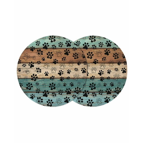 Black Dog Paw Print Round Table Placemats set of 2, Rustic Turquise ...