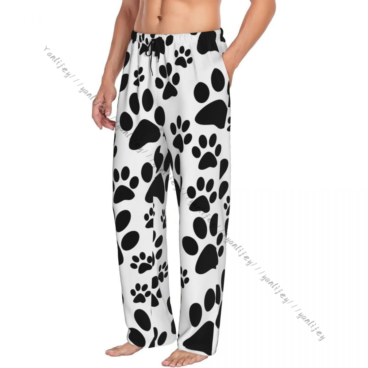 Black Dog Paw Prints Mens Pajamas Pyjamas Pants Lounge Pants Sleep ...