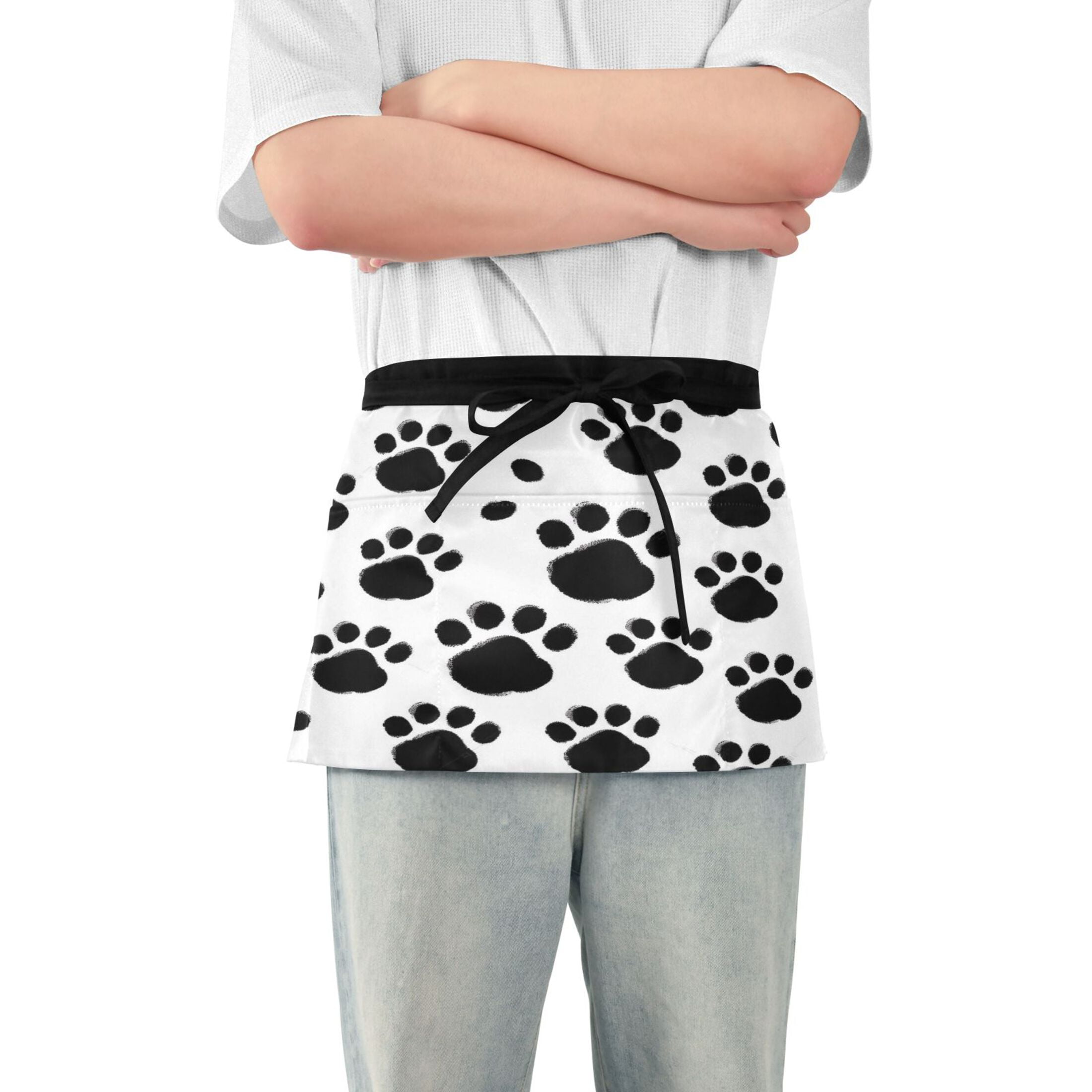 Black Dog Paws Server Apron with 3 Pockets Waterproof Waitress Waist ...