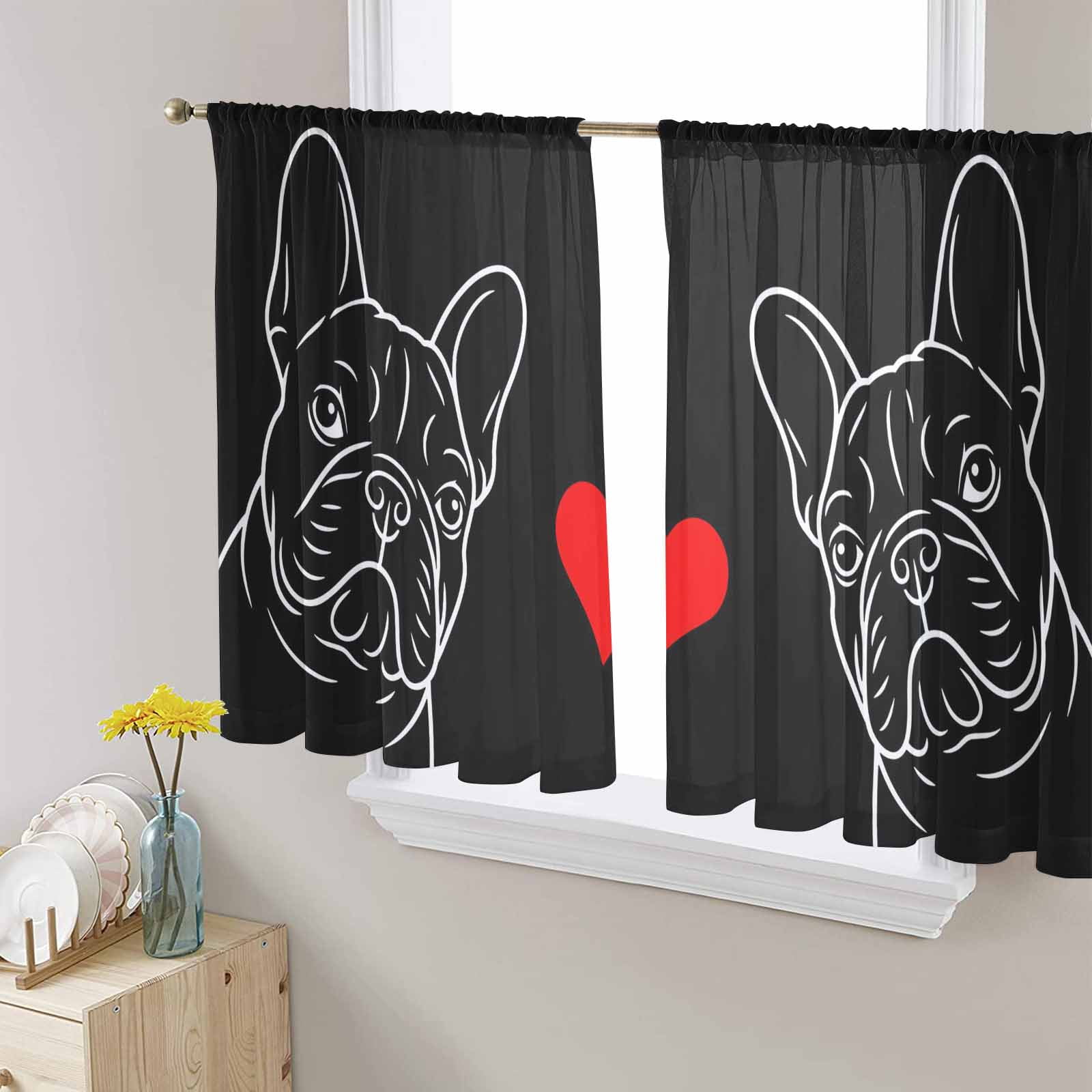 Black Dog Sheer Curtains 54 Inches Length 2 Panels Set, Window Sheer ...
