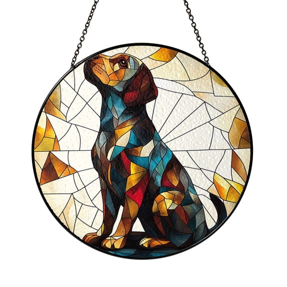 Black Dog Stained Glass Style Suncatcher Window Hanging Decor ...