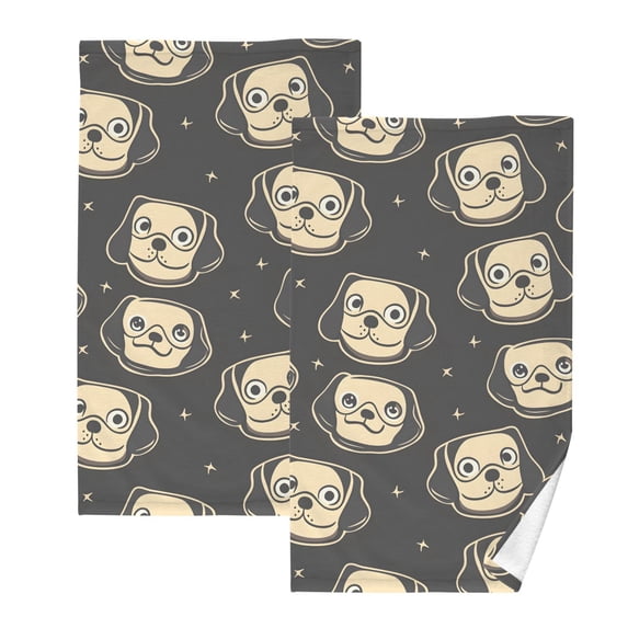 Black Dog Star Pattern Cotton Towel Set Face Hand Towels 2 Pack Soft ...
