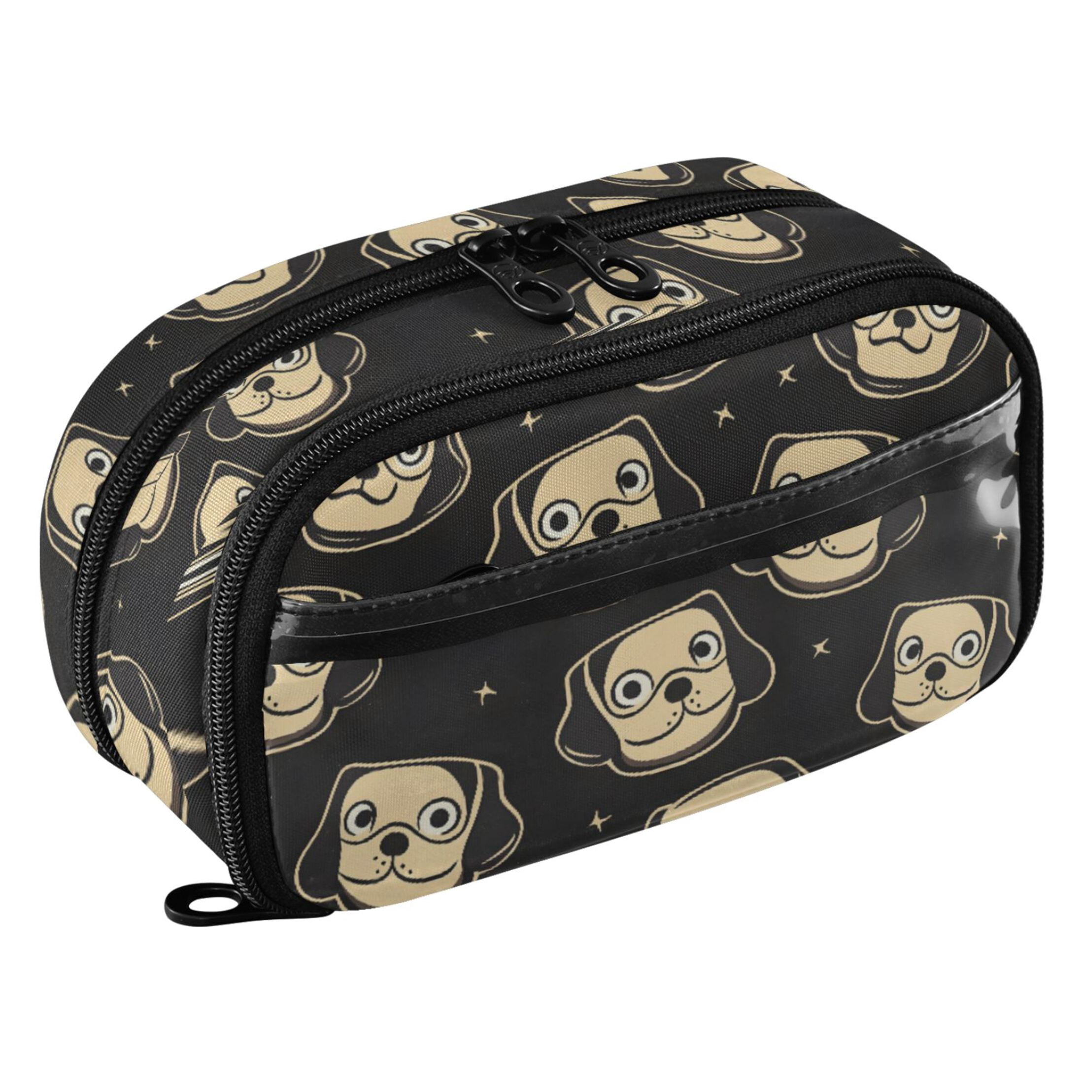 Black Dog Star Pattern PVC Pencil Case Water-Repellent Clear Window ...