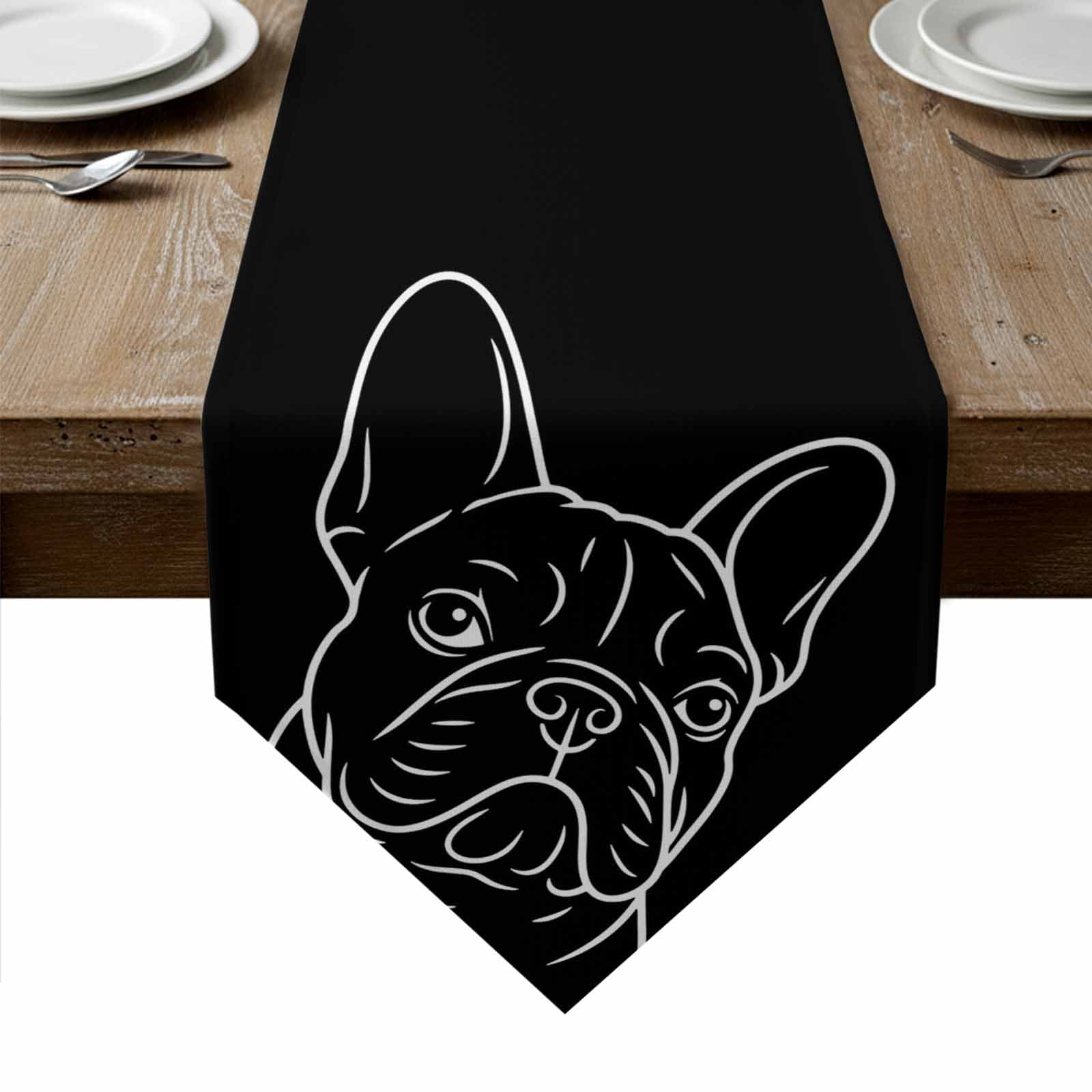 Black Dog Table Runner Linen Burlap Table Runner 72 Inches Long Cartoon ...