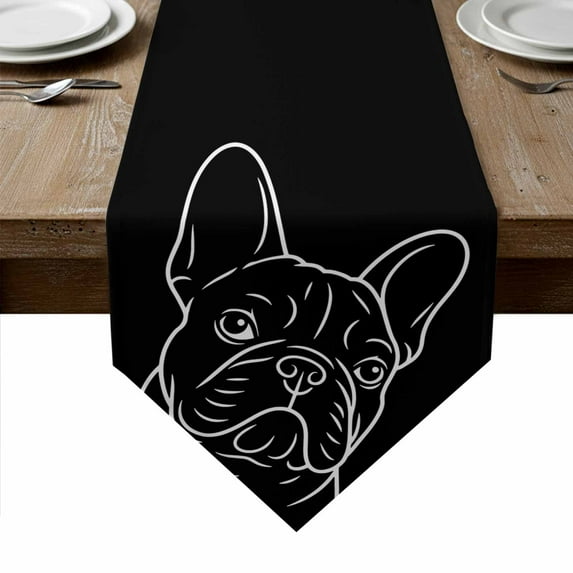 Black Dog Table Runner Linen Burlap Table Runner 72 Inches Long Cartoon ...