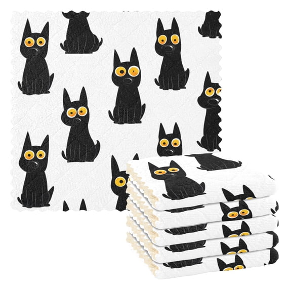 Black Dog Texture Design Dish Towels 6 Pack Kitchen Cleaning Dish ...