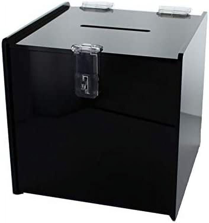Black Donation Box Tip Jar Acrylic Ballot Suggestion W/Lock 6" Cube AZM ...