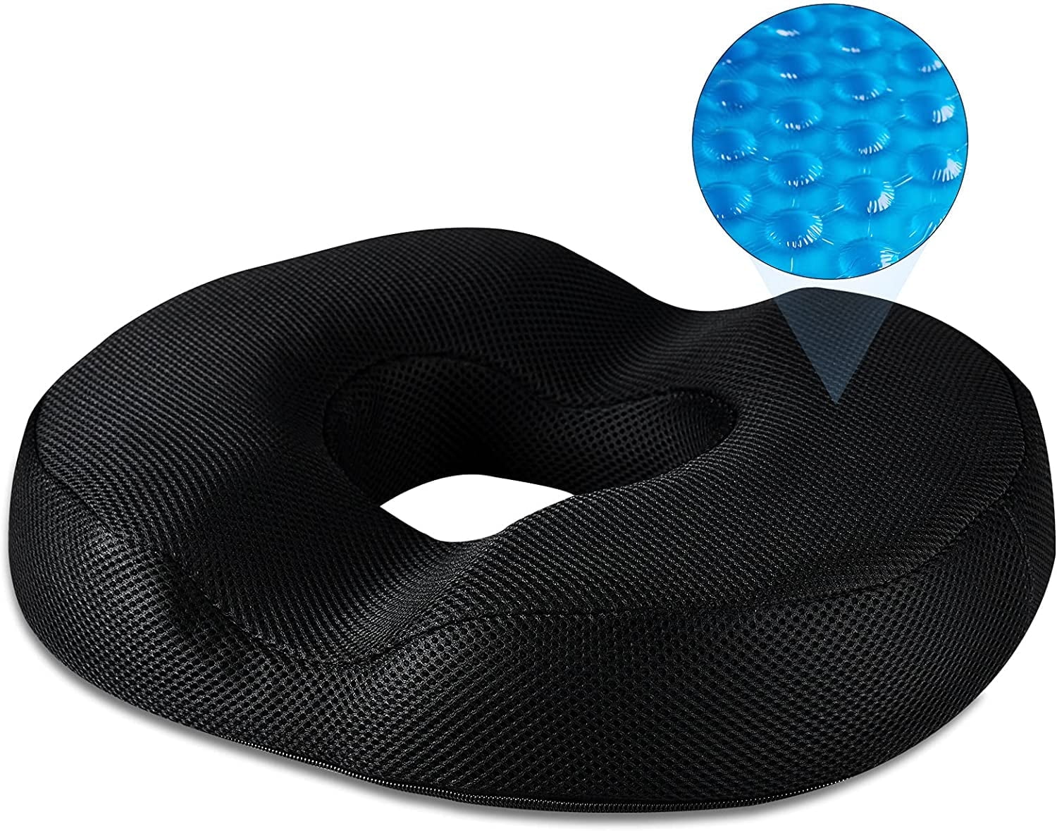 Black Donut Pillow for Tailbone Pain Cool Gel Memory Foam Donut Seat ...