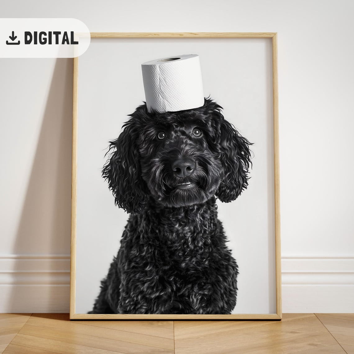 Black Doodle Bathroom Wall Art, Trendy Home Decor, Dog With Tet Paper ...