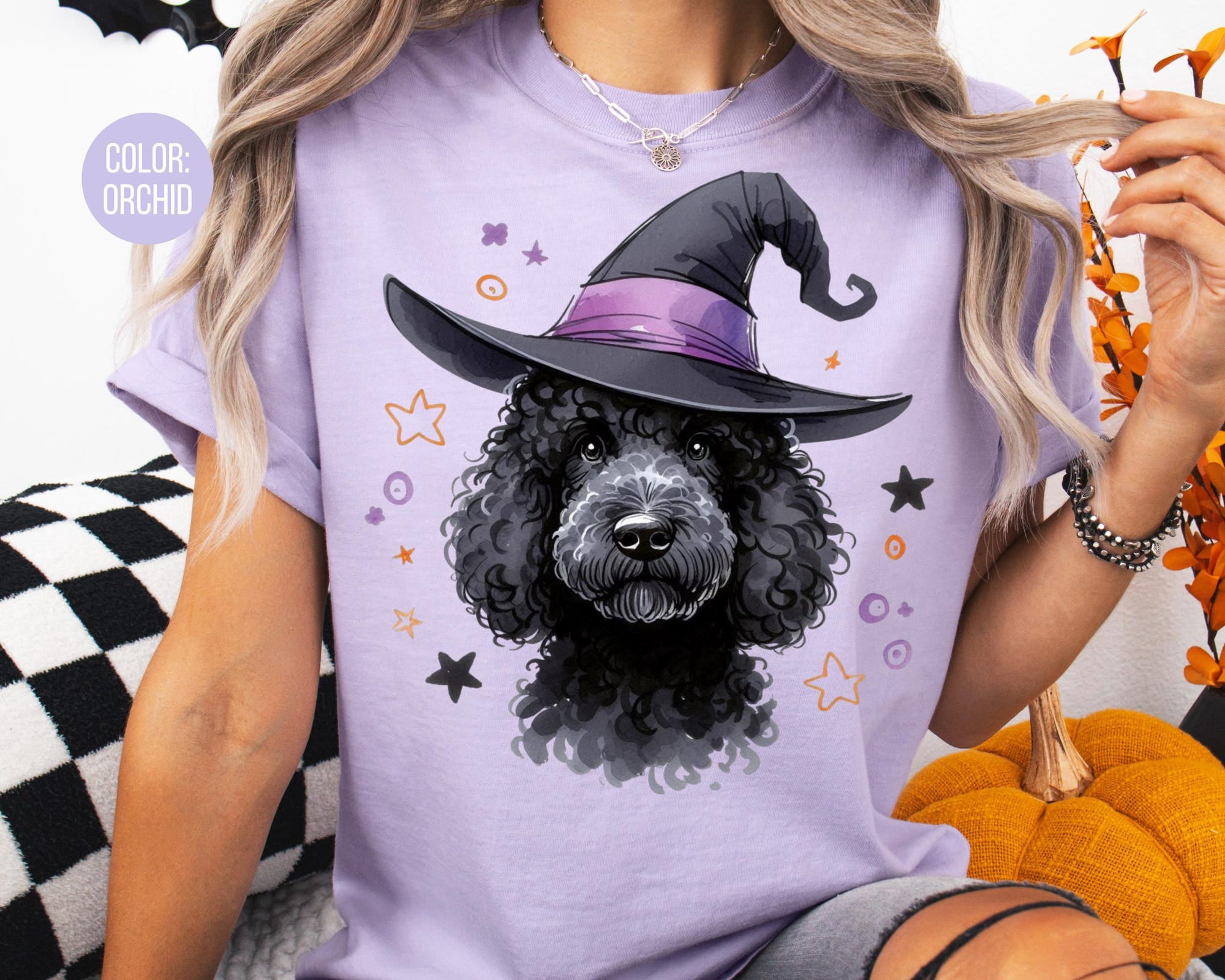 Black Doodle Halloween Shirt Doodle Witch Hat Dog Mom Tee - Walmart.com