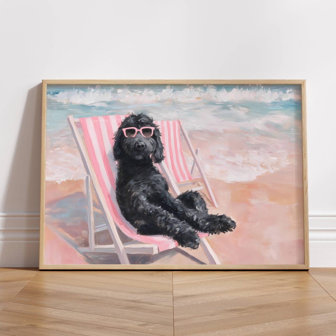 Black Doodle, Summer Poster, Coastal Goldendoodle Dog Beach Decor ...