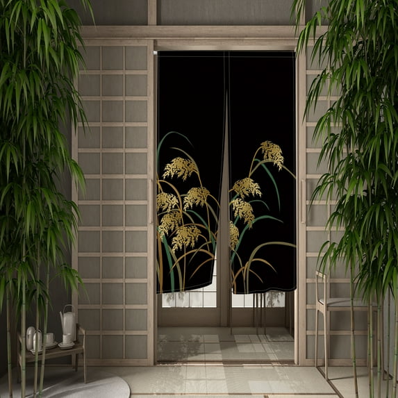 Black Door Curtain Golden Lotus Leaf Ancient Style Texture Modern Japan ...