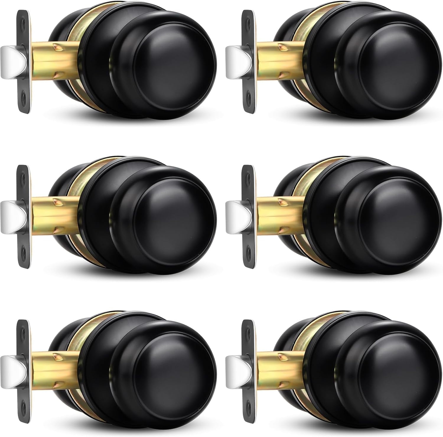 Black Door Knob, 6 Pack Round Keyless Doorknobs Interior/Exterior ...