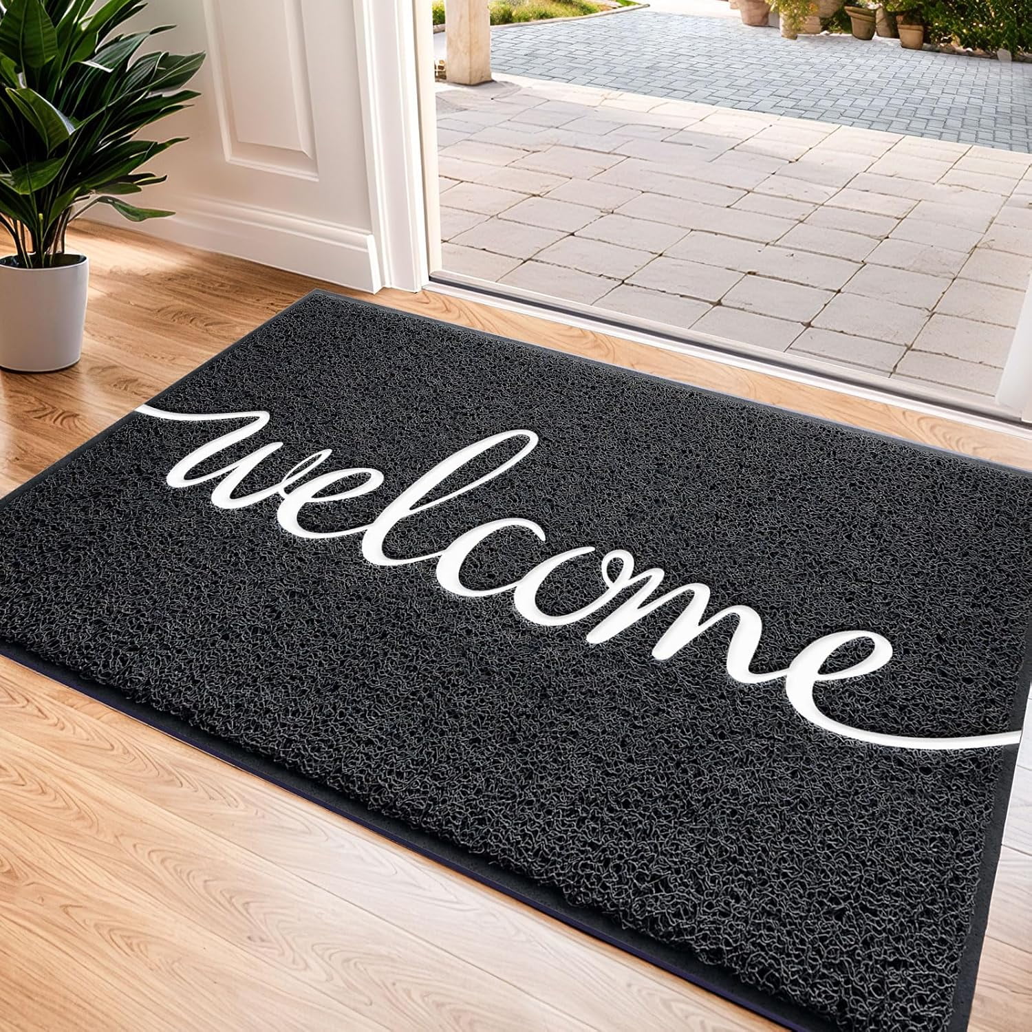 Black Door Mat Welcome Mats Outdoor Indoor Non-Slip Doormat for ...