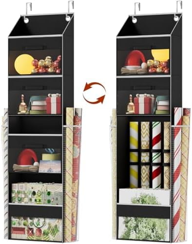 Black Over Door Wrapping Paper Organizer Storage with 3 Removable ...