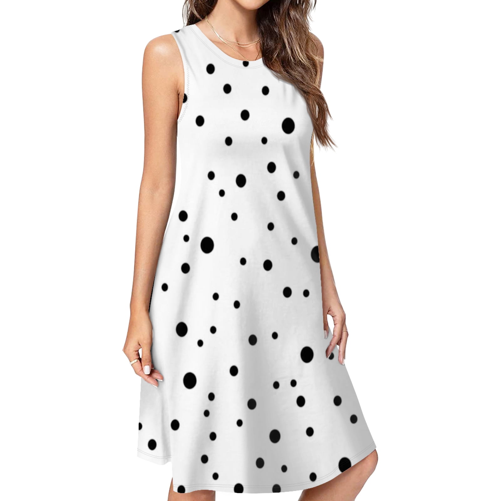 Black Dots Dress Loose Women'S Dress Beach Dresses With Pockets Dresses ...