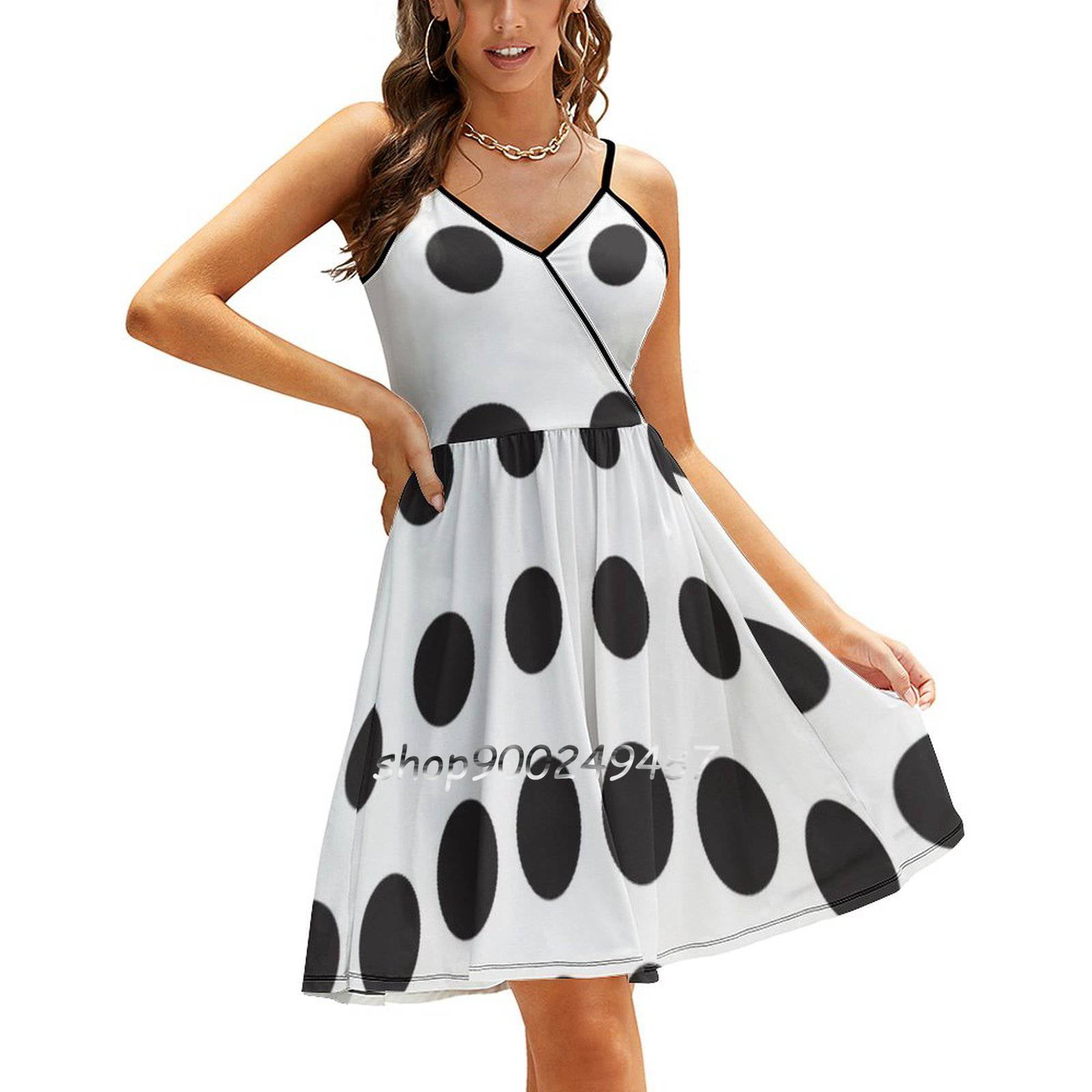 Black Dots Dress Square Neck Dress New Plus Size Elegant Women Waist ...