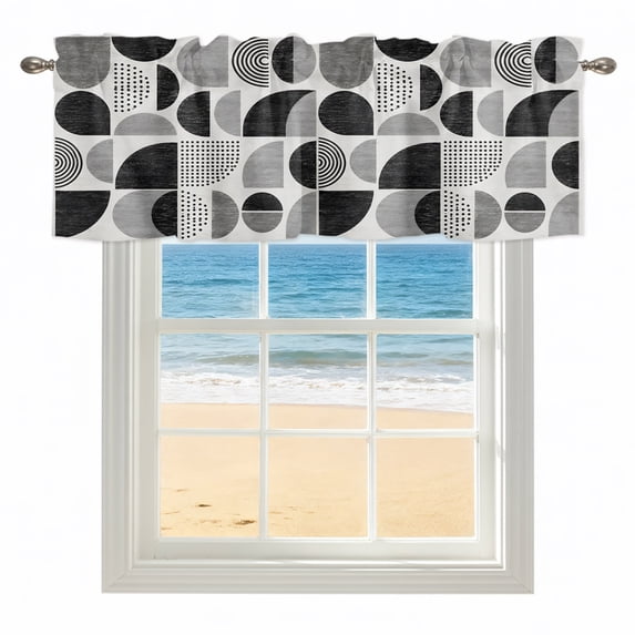 Black Dots Semicircles Valances for Windows, Rod Pocket Kitchen Valance ...