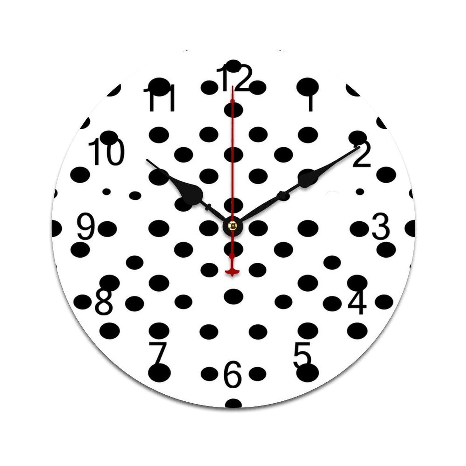 Black Dots White Background Round Wall Clock Modern Design Home Living ...