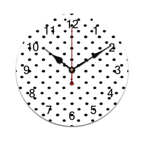 Black Dots White Background Time Decorative Wall Clocks Round Large ...