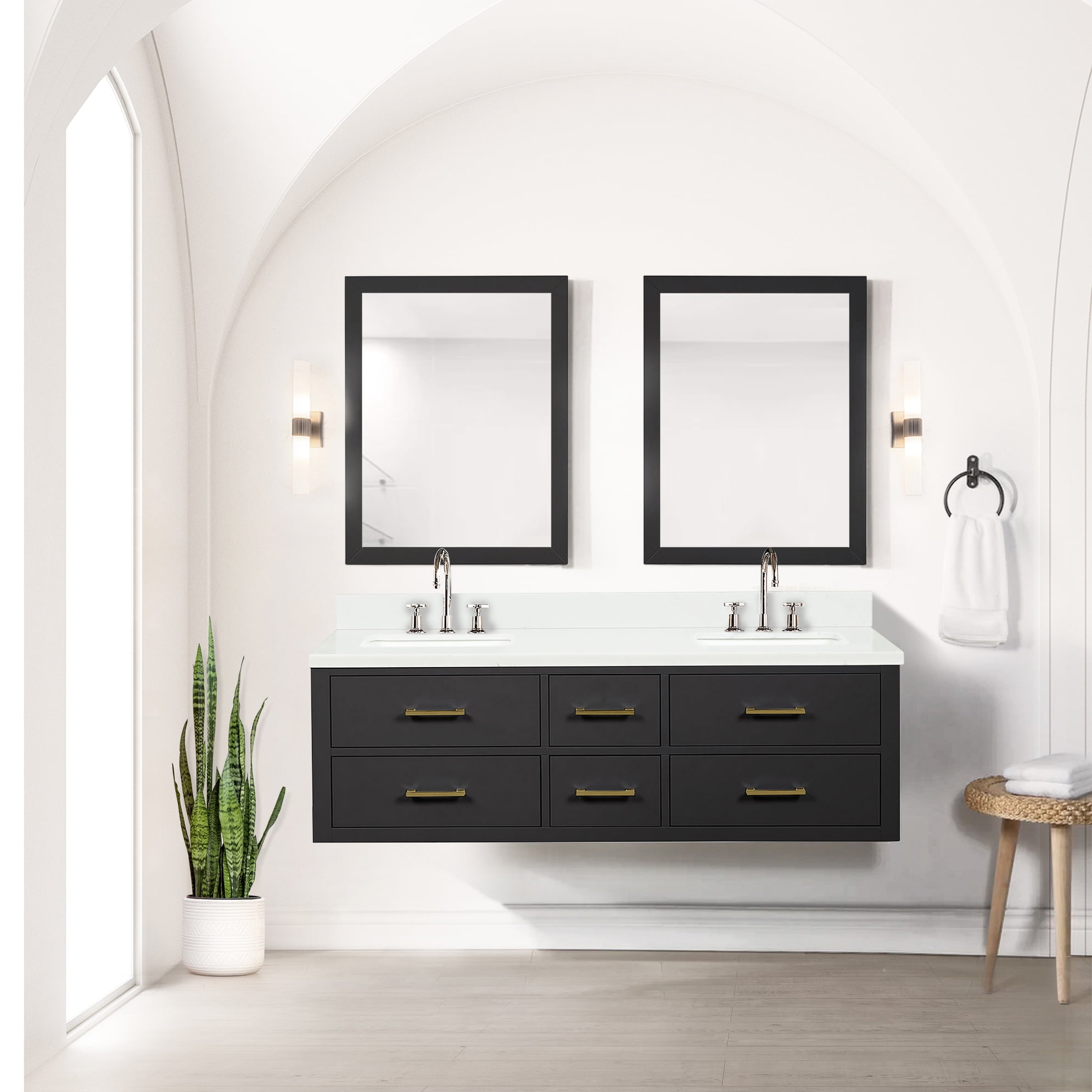 Black Double Bath Vanity 60" W X 22" D - Cultured Marble Top, Solid ...