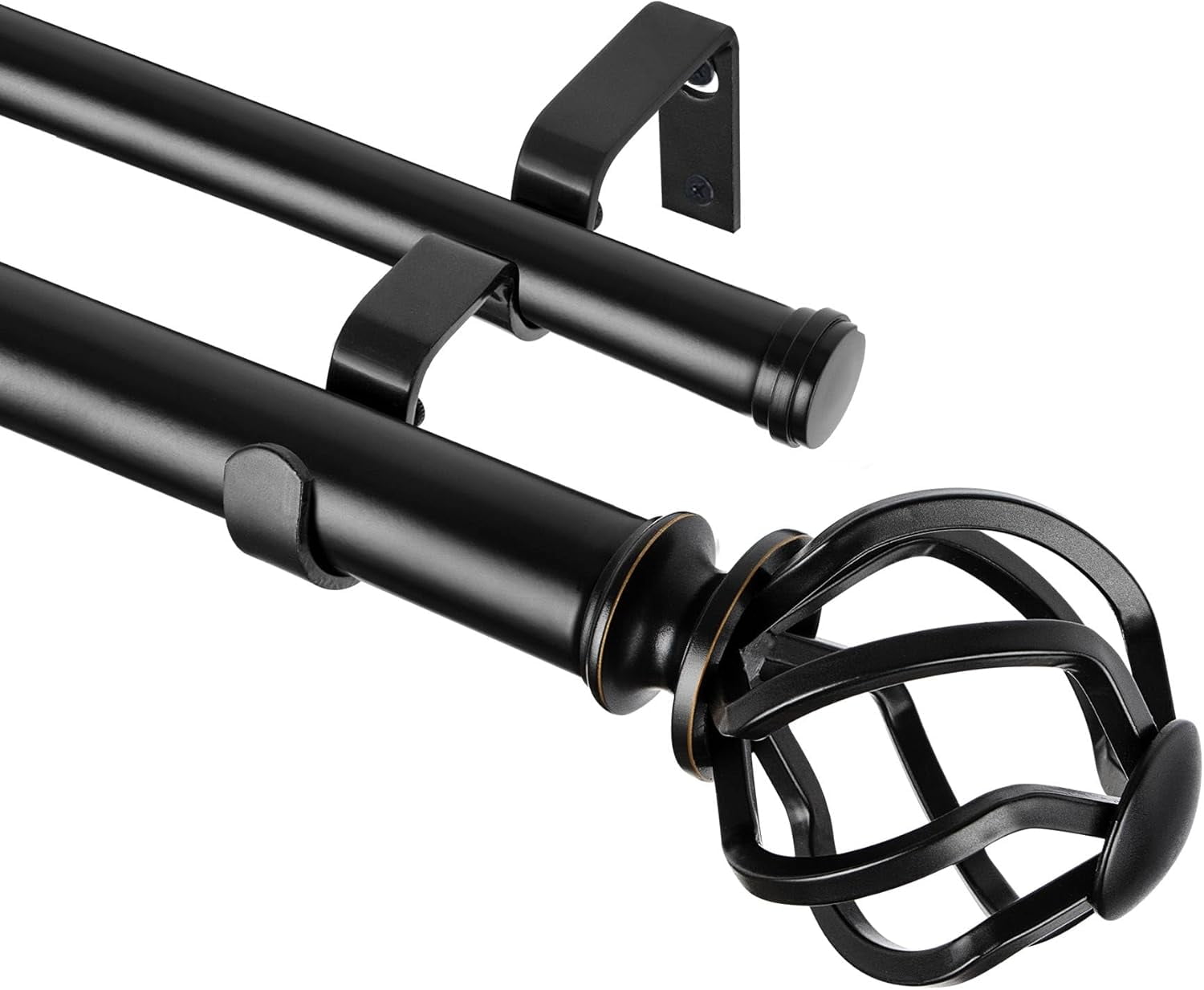 Black Double Curtain Rod 140 to 195 Inches (12-16 Feet), 1 Inch Curtain ...