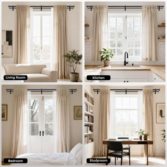 Black Double Curtain Rod 72–144 Inch, Heavy Duty Adjustable 1 ...