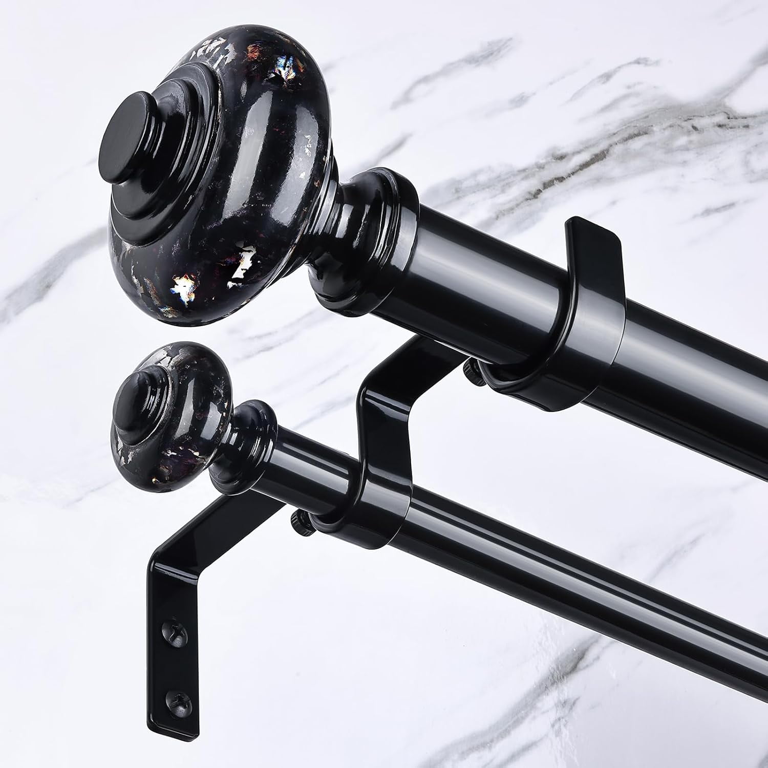 Black Double Curtain Rods for Windows 72-144 Inch, 1" Adjustable ...