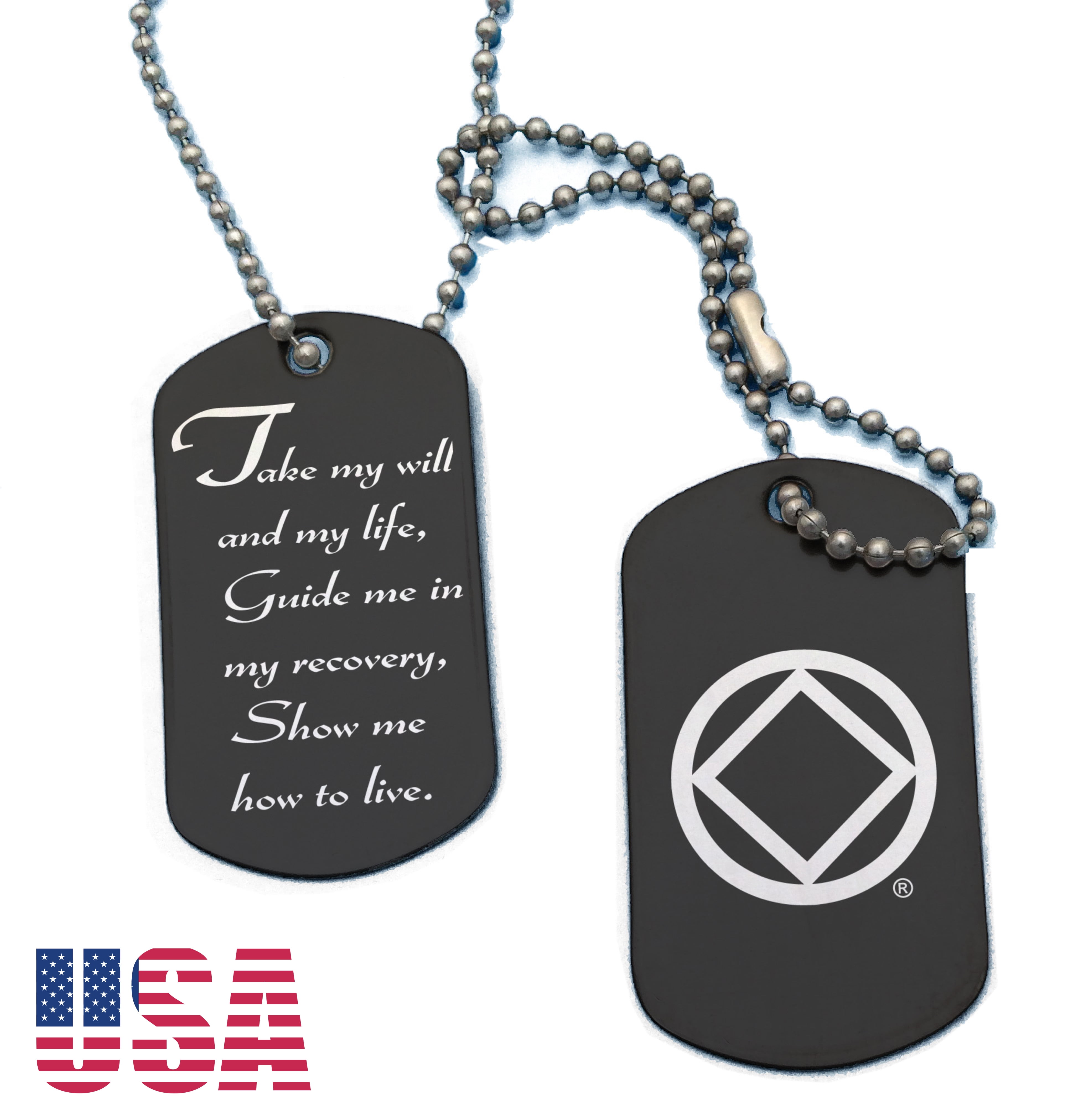 Black Double Dog Tag Necklace 3rd Step Prayer & NA Symbol NA Narcotics ...