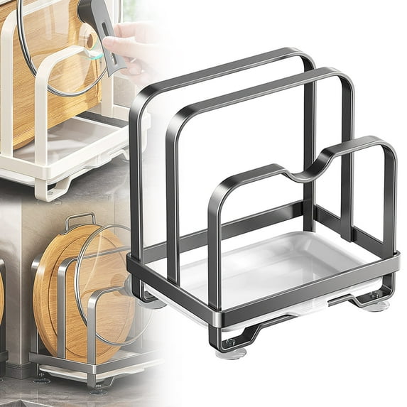 Black Double-Layer Multi-Functional Kitchen Pot Lid & Utensil Holder ...