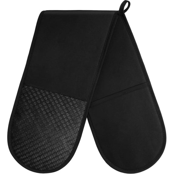 Black Double Oven Mitts, 250°C/482°F Heat Resistant BBQ Mittens with ...