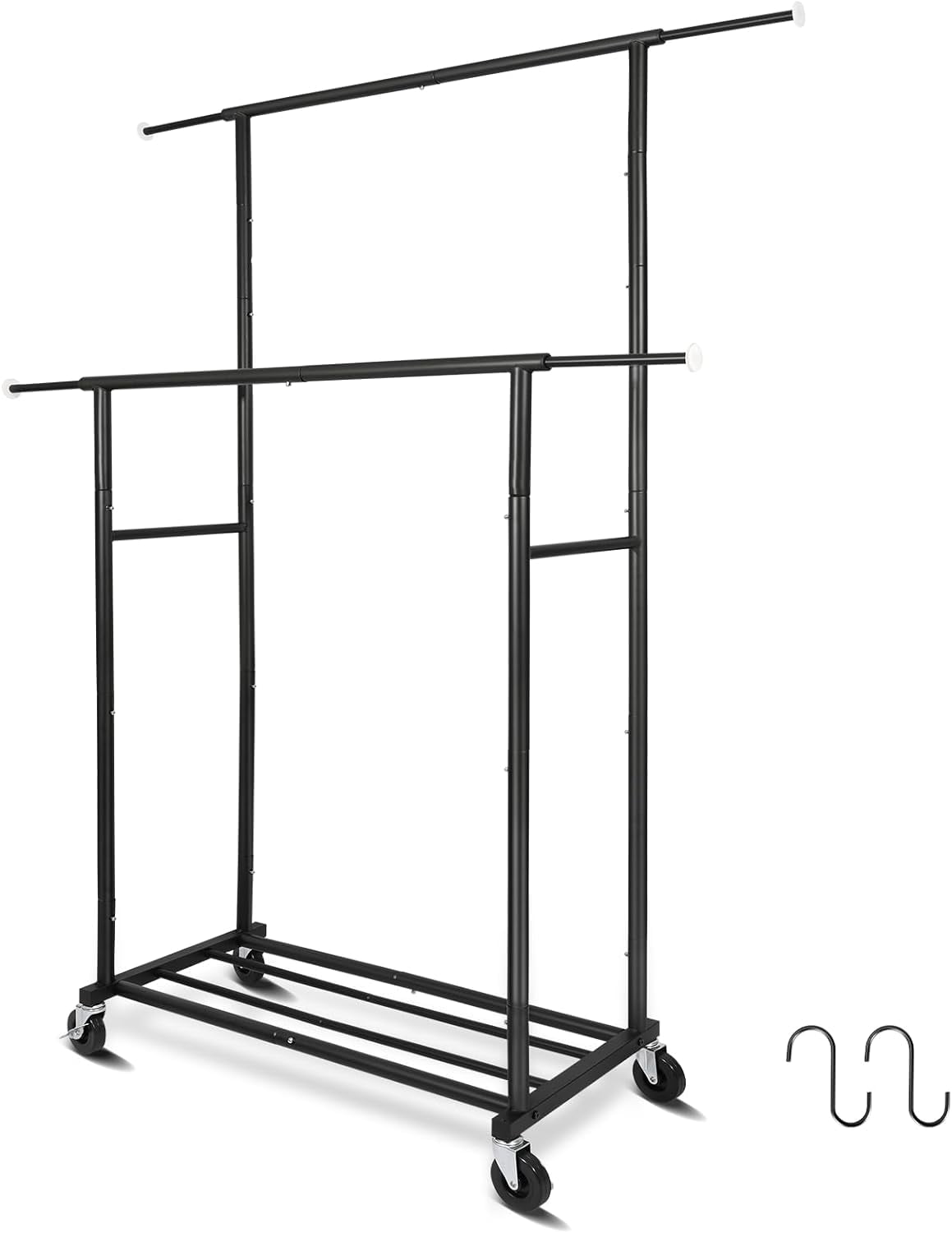 Black Double Rods Garment Rack with Rolling Clothes Organizer on ...