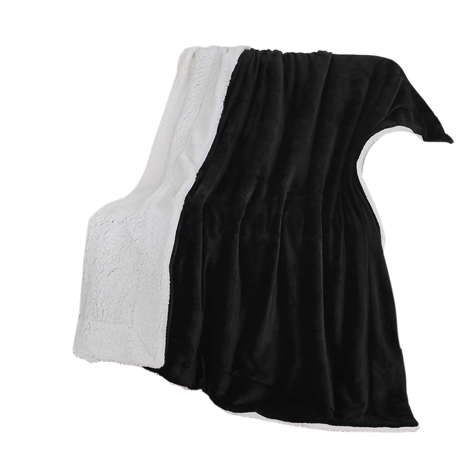 Black Double-Sided Blanket With Lamb Fleece Texture For Bed Or Sofa Use ...