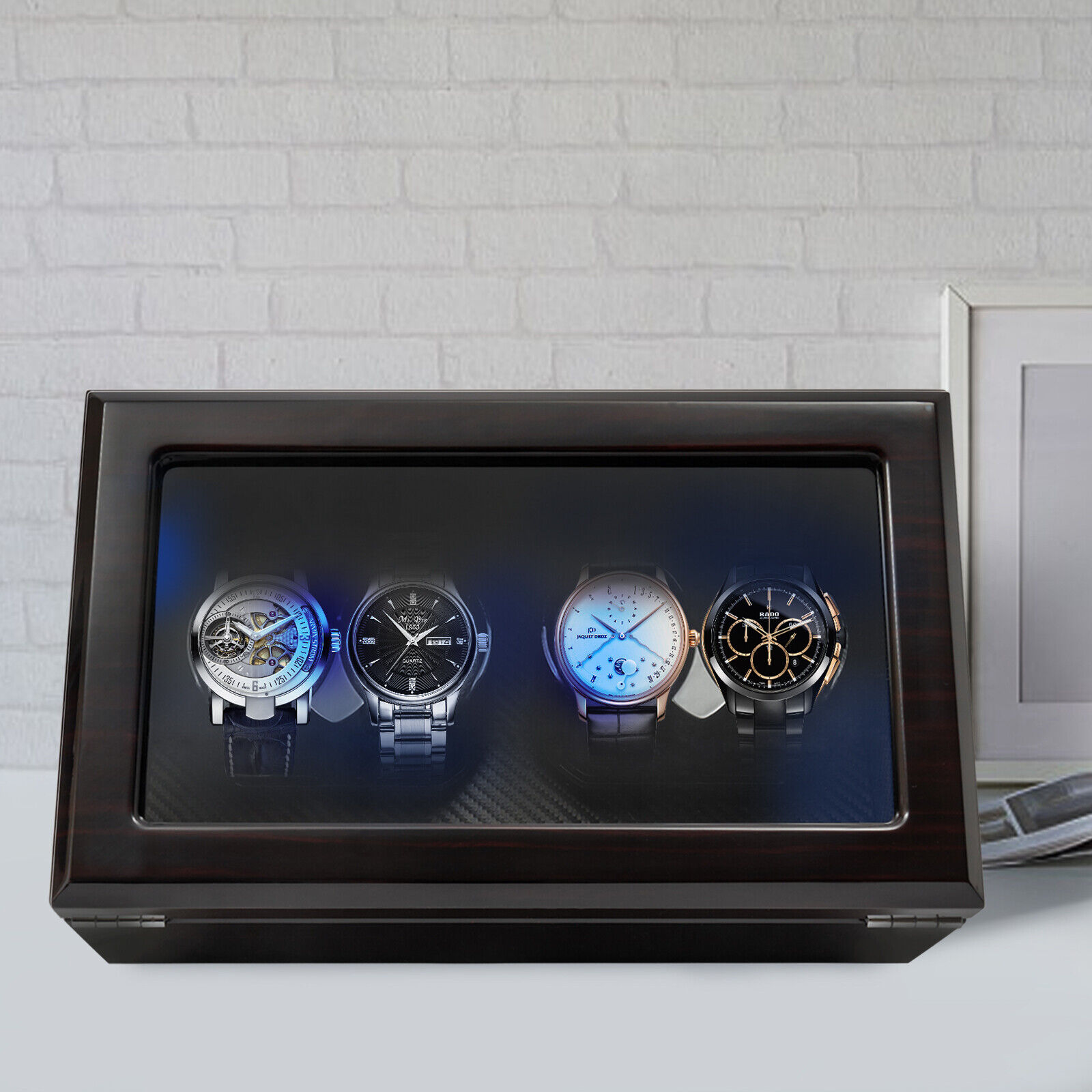 Black Double Watch Winder - 4 Watches Winder Automatic Rotation LED ...
