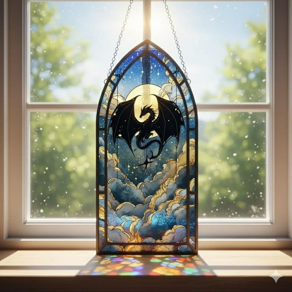 Black Dragon Acrylic Suncatcher, Fantasy Acrylic Window Hanging ...