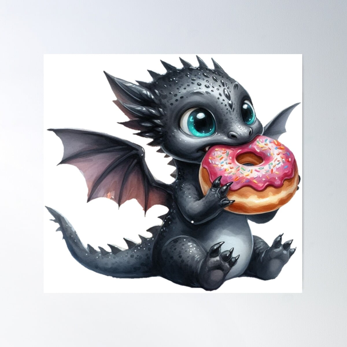 Black Dragon Eats Donuts Poster Wall Art, Modern Wall Decor For Living ...