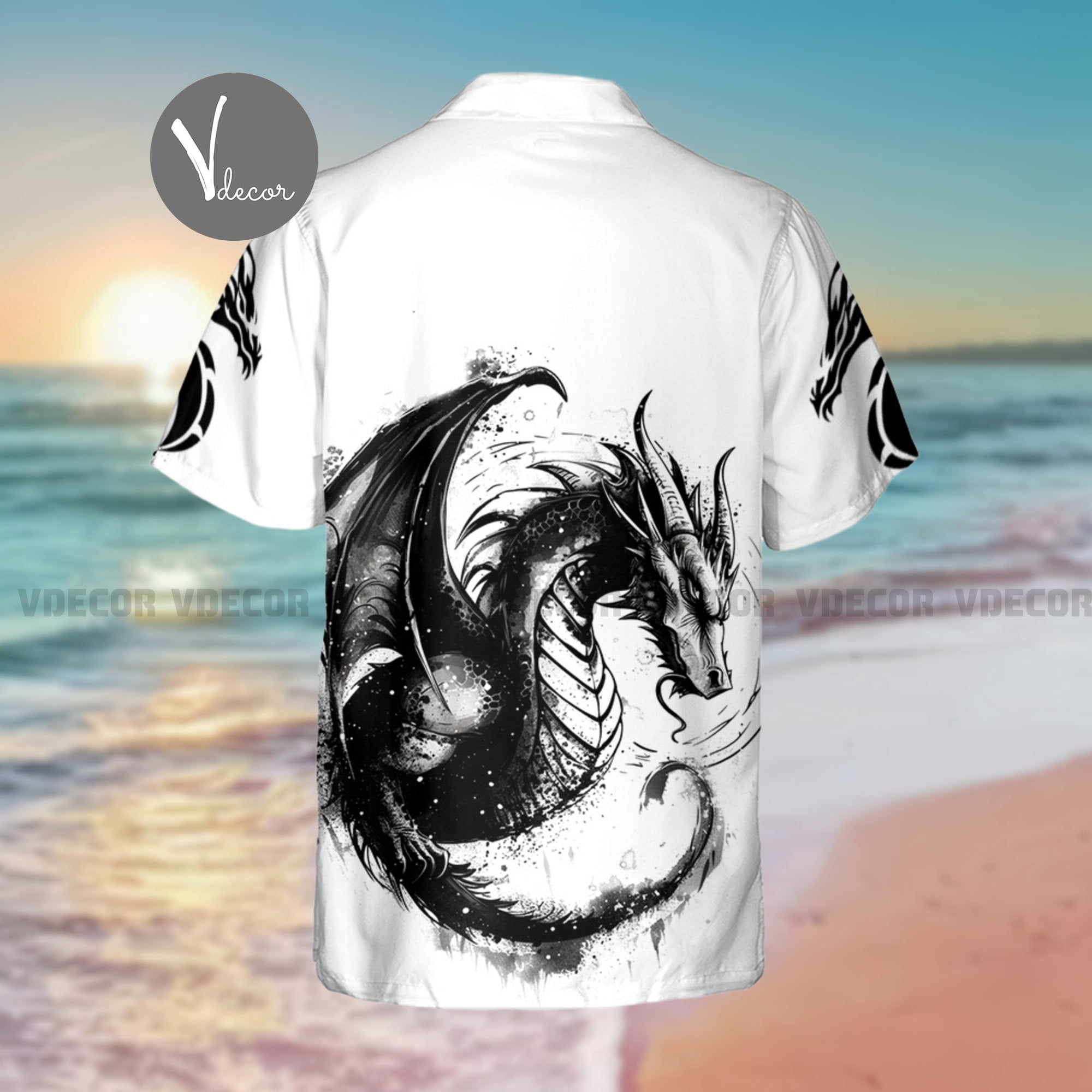 Black Dragon Hawaiian Shirt, Mythical Dragon Summer Shirt, 3D Hawaiian ...