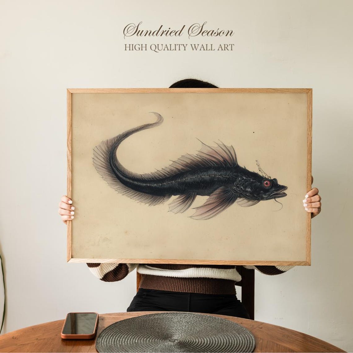 Black Dragonfish Vintage Scientific Illustration Print, Deep Sea ...