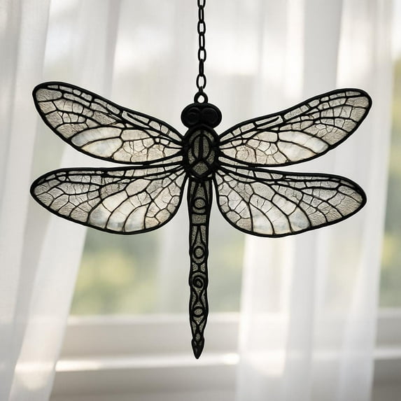 Black Dragonfly Acrylic Suncatcher, Gothic Insect Window Decor, Dark ...