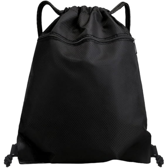 Black Drawstring Backpack Bag Waterproof Draw String Back Sack with Zip ...