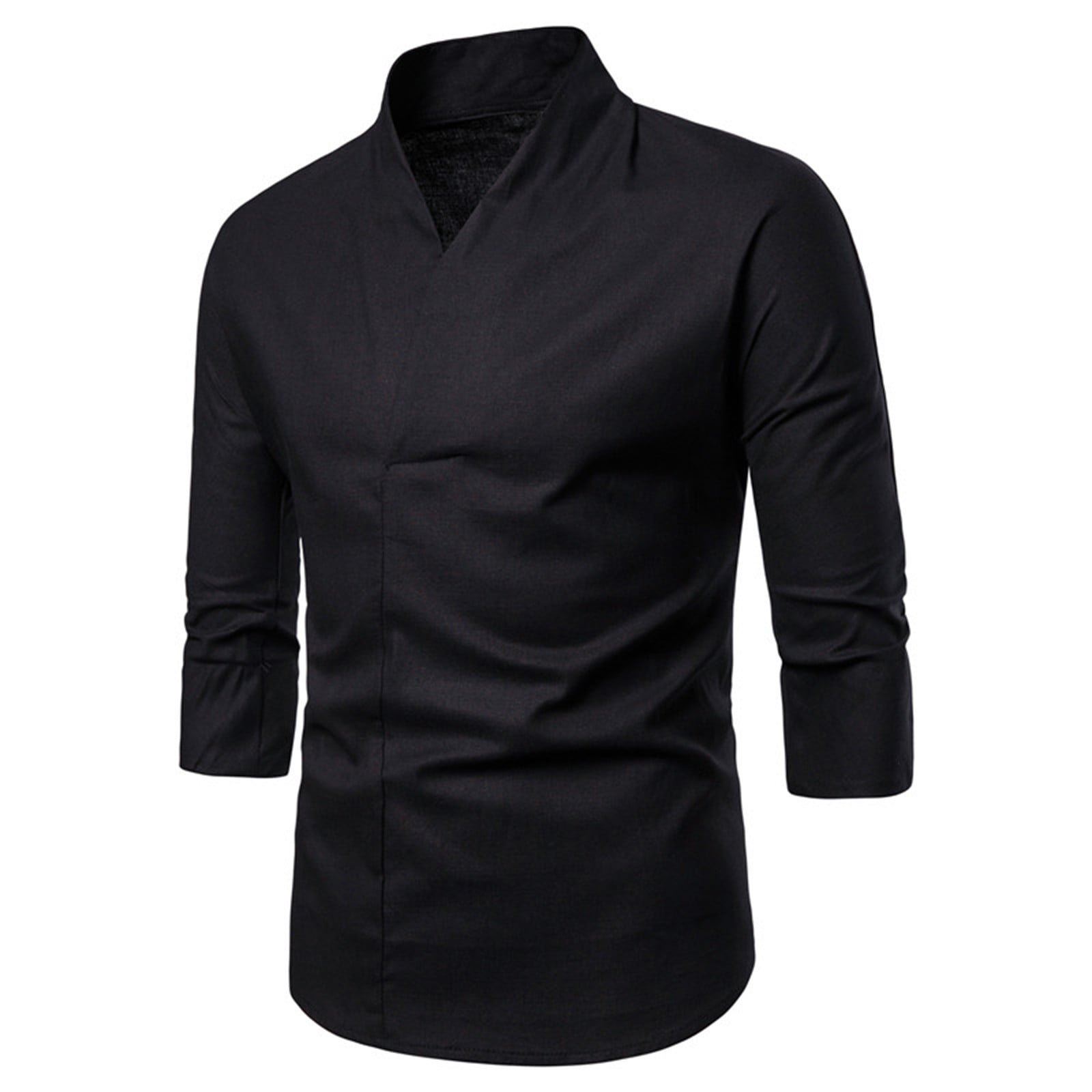 Black Dress Shirts For Men Men'S Pullover Stand Collar Three-Quarter ...